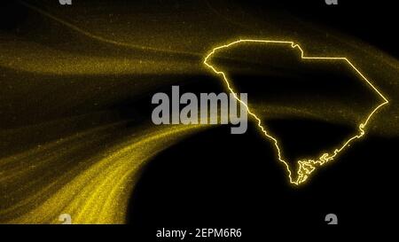 Map of South Carolina, Gold Map On Black Background, Gold effect Stock ...