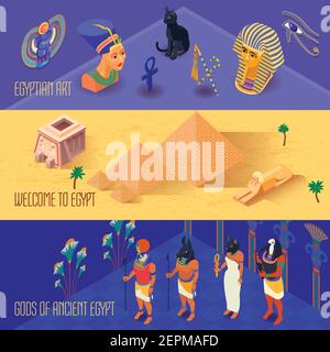 Ancient egypt isometric horizontal background web banner with great ...