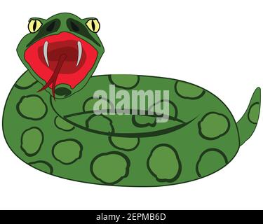 Vector illustration of the cartoon grovelling snake with open mouth ...