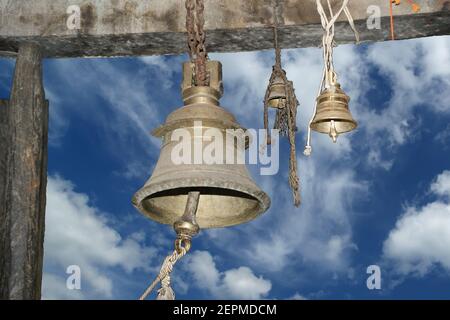 Traditional symbols of the Hindu religion - the bells. Inside of ...