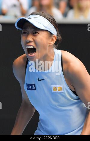 January 15, 2018: Shuai Zhang of China in action against 13th seed Sloane Stephens of the United ...