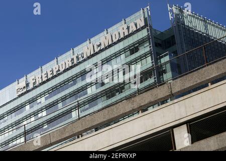 A logo sign outside of the headquarters of Freeport-McMoRan Inc., in ...