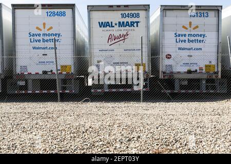 Walmart Inc., logos on a row of semi-truck trailers in Phoenix, Arizona ...