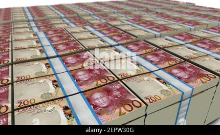3D illustration of Lesotho 200 Maloti bills stacks background Stock ...