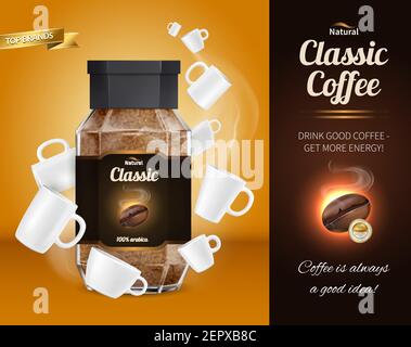 Instant coffee advertisement realistic composition poster with ...