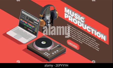 Music industry isometric poster with streaming service symbols vector ...