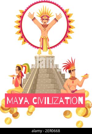 Aztec tribe people of ancient civilization set vector illustration ...