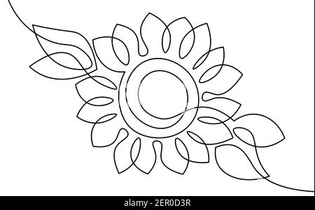 Single sunflower simple vector line illustration. One line art drawing ...