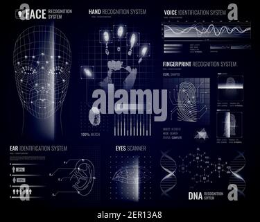 Set of Fingerprints Icons for Security ID on Dark and White Background ...