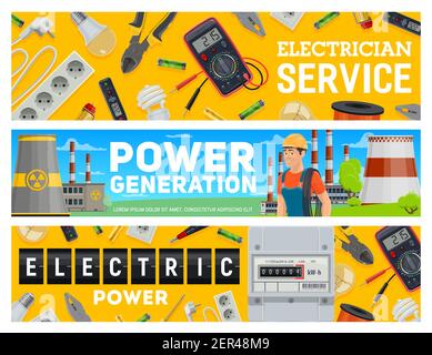 Electricity generation poster, electrician tools and energy generation ...
