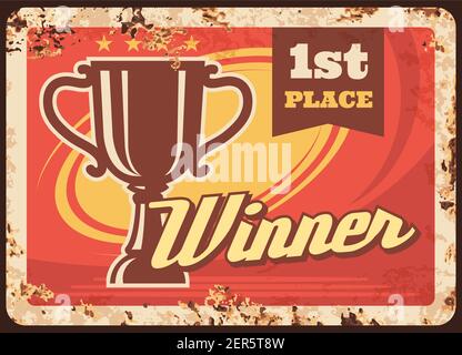 First place winner metal rusty plate, 1st place prize award, vector ...