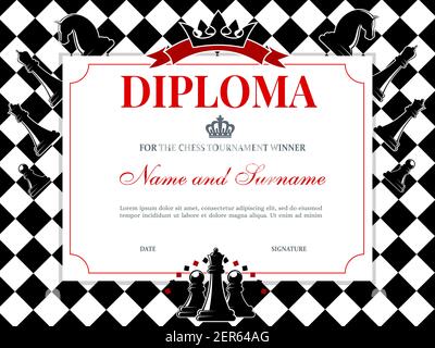Chess tournament participation certificate, award diploma vector ...
