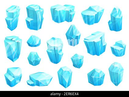 Ice crystals, blue magic gems vector icons. Jewel rocks or mineral ...