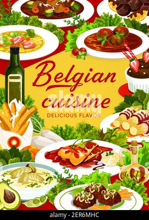 Belgian cuisine restaurant dishes vector set. Brussels spouts with eggs ...