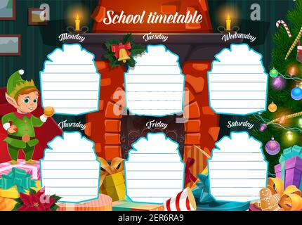 Christmas holidays school timetable with gifts and stocking on ...