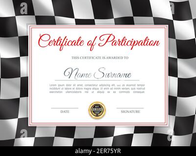 Race participation diploma, certificate vector template. Award border ...