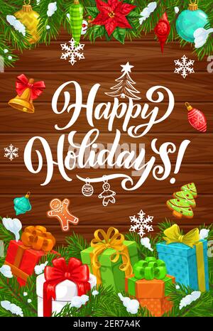 gingerbread man with gift decoration merry christmas vector ...