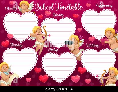 Valentine day child school timetable with amours characters. Kids ...