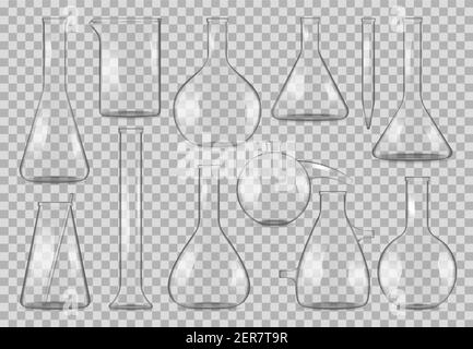 Chemistry beakers and chemical test vials sketch icons for science ...