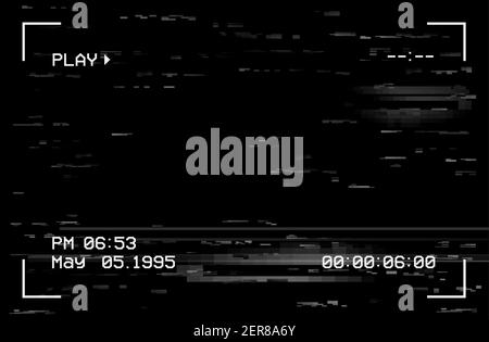 Glitch VHS frame. Retro rewind effect. Old video play with horizontal ...