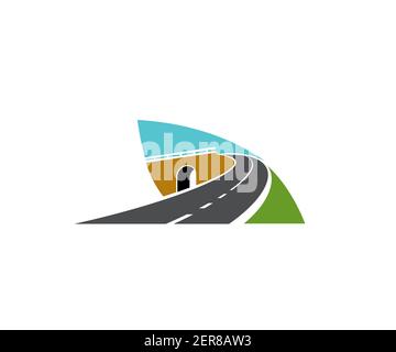 Freeway road turn over tunnel or bridge icon. Motorway and speed ...