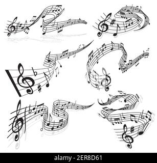Music notes on swirls with piano keys Stock Vector Image & Art - Alamy