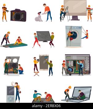 Tablet repair icons set flat vector. Break head. Fix repair isolated ...