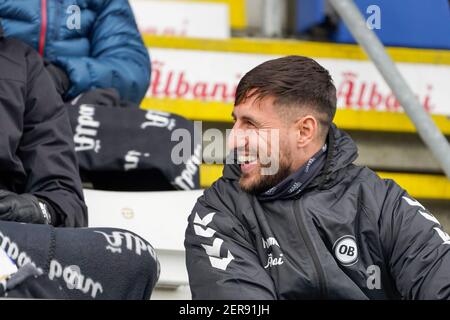 Odense, Denmark. 28th Feb, 2021. Alexander Juel Andersen (3) of OB seen ...