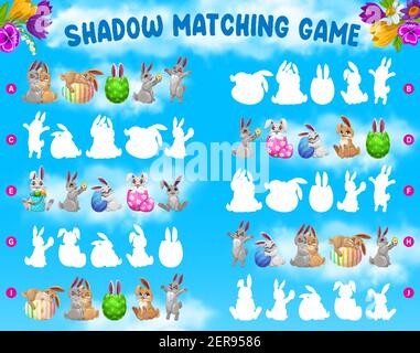 Easter shadow matching activity for children. Fun spring puzzle with ...