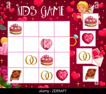 Vector Saint Valentine day crossword puzzle for kids. Simple heart ...