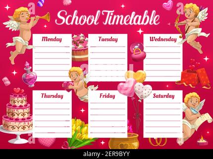 Valentine day kids school timetable with holiday sweets. Child week ...