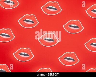 Set of lips shaped stickers on red background Stock Photo - Alamy