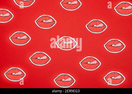 Set of lips shaped stickers on red background Stock Photo - Alamy
