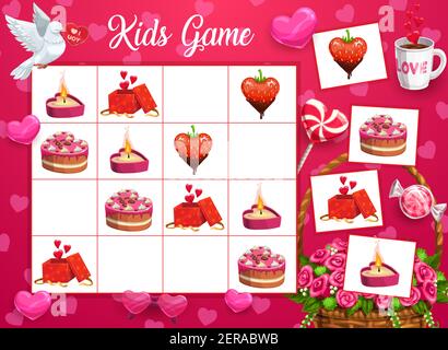 Vector Saint Valentine day crossword puzzle for kids. Simple heart ...