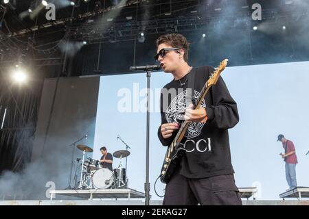 Paul Klein, Jake Goss, and Les Priest of Lany pose at Bunbury Music ...