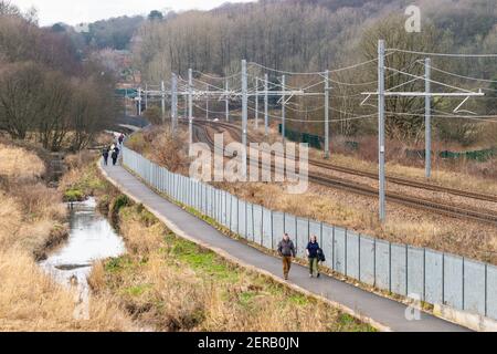 Overhead line equipment or OHLE for electric trains on a UK railway ...