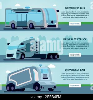 Autonomous vehicles cruise system flat icons set with unmanned car ...