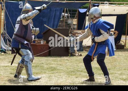 A medieval tournament is staged in Lenses Abbey park in London, UK on ...