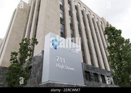 A logo sign outside of the headquarters of The Principal Financial ...