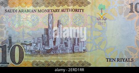 Saudi ten riyals banknote, Saudi Arabian 10 riyals money background ...