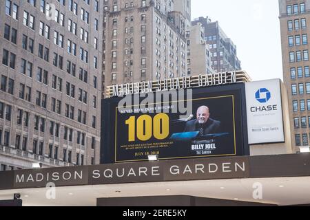 The MSG marquee shows Billy Joel's 100th lifetime show at Madison ...