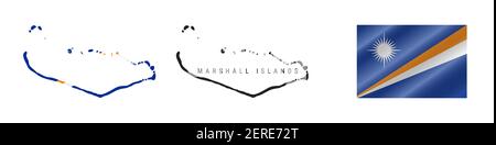 Detailed waving flag map of Marshall Islands. Vector map with masked ...