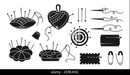 Collection of black silhouette pins and needles vector icons Stock ...