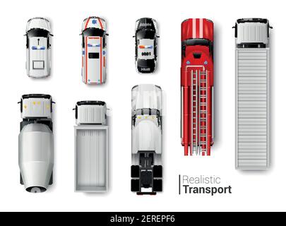 Special vehicles top view realistic set isolated vector illustration ...