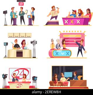 Television game show 6 cartoon compositions with hosts contestants ...