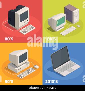 Digital gadget evolution isometric icons with human characters computer ...