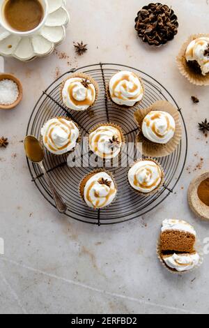 Chai Cupcakes with Caramel Drizzle Stock Photo - Alamy
