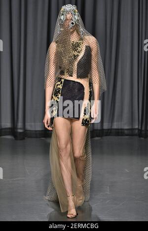 Model Sarah Berger walks on the runway during Victoria Beckham Fashion ...