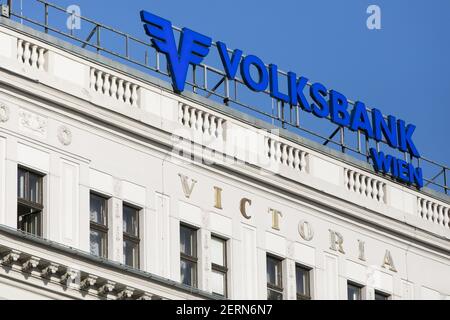 A logo sign outside of the headquarters Volksbank Wien in Vienna ...