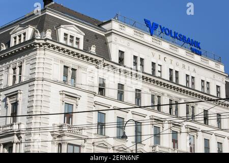 A logo sign outside of the headquarters Volksbank Wien in Vienna ...